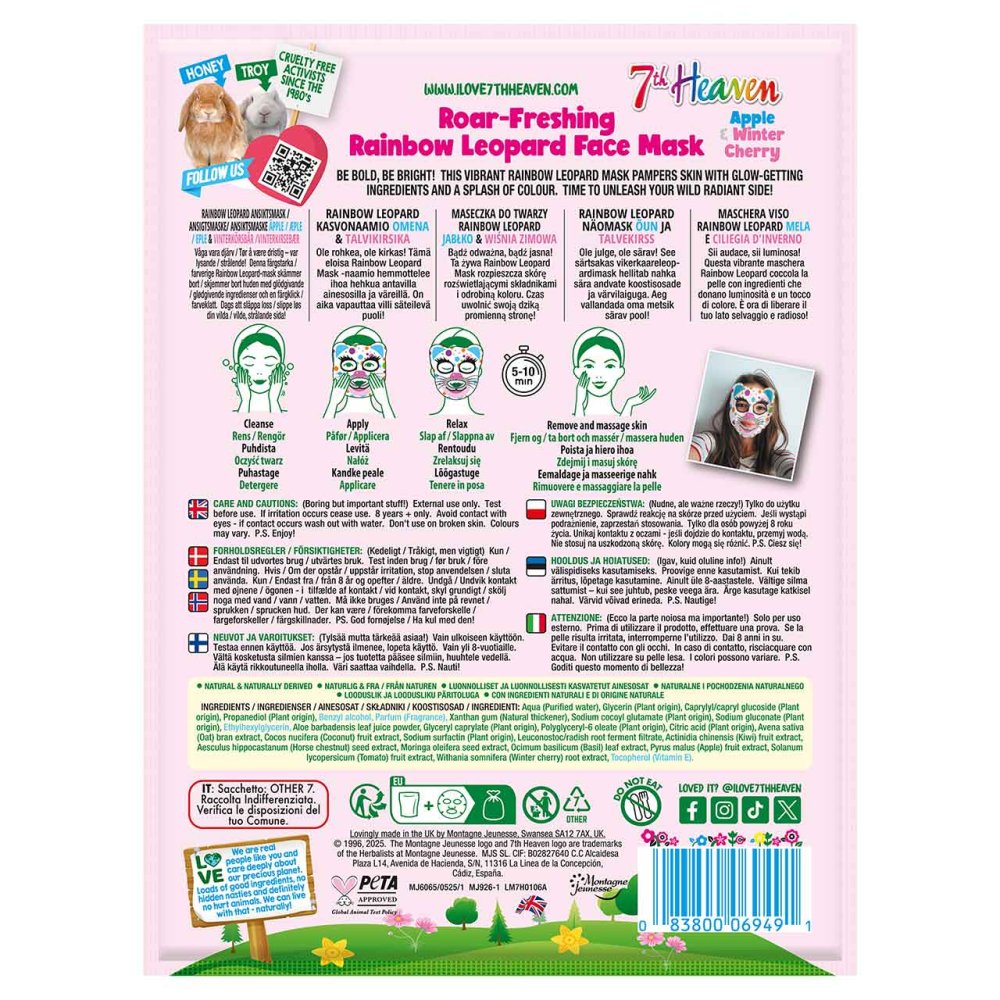 7th Heaven Roar-Freshing Rainbow Leopard Face Mask, Apple & Winter Che ...